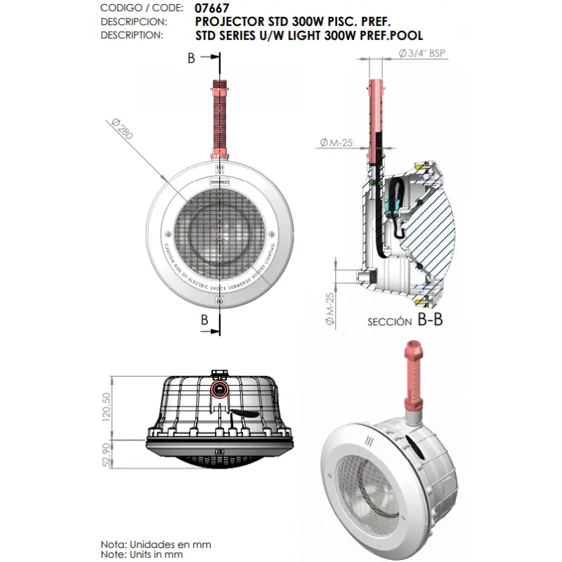 Proiector cu halogen 300W, PAR56, nisa ABS pentru piscine cu liner ...